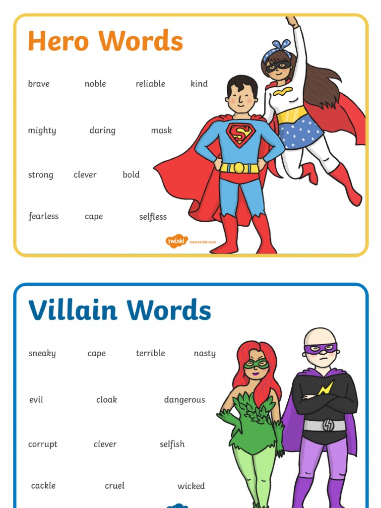 Hero and Villain Describing Word Mats | PDF
