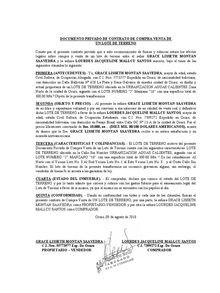 Documento Compra Venta Lote | PDF