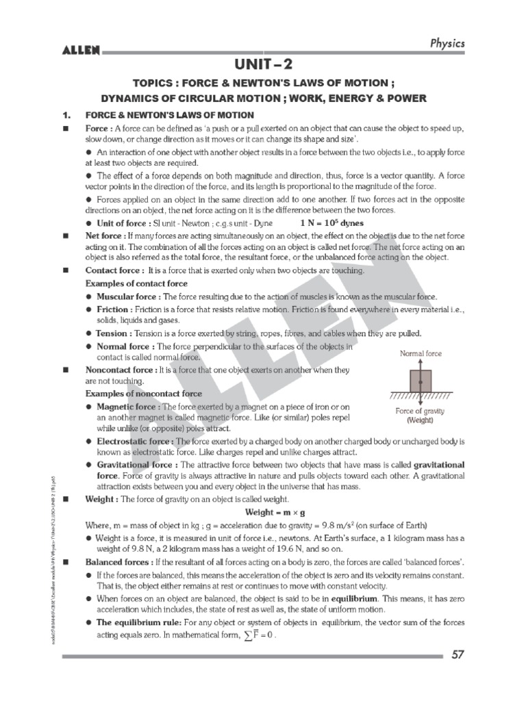 2 - Force, NLM, Circular Motion, Wpe (Allen Ijso) | PDF