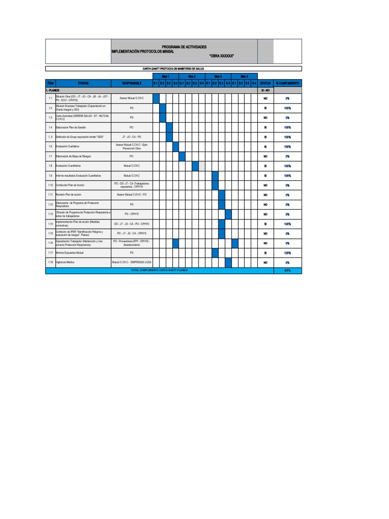 Carta Gantt - Protocolos Minsal | PDF | Politica de salud