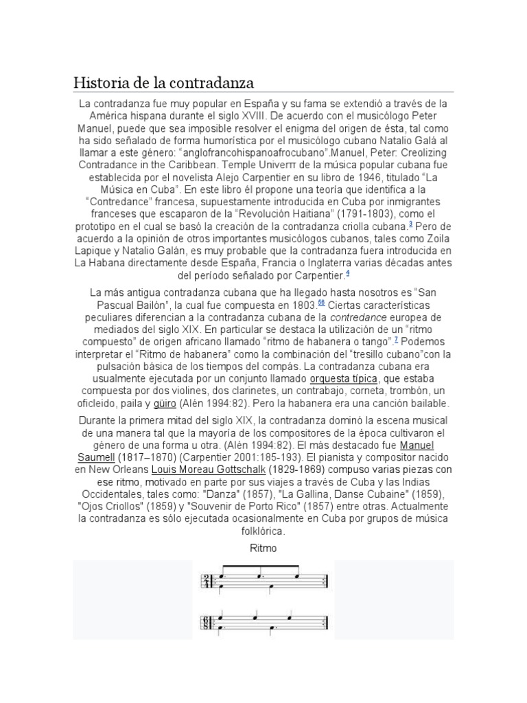 Historia de La Contradanza | PDF | Elementos de la música | Notación ...