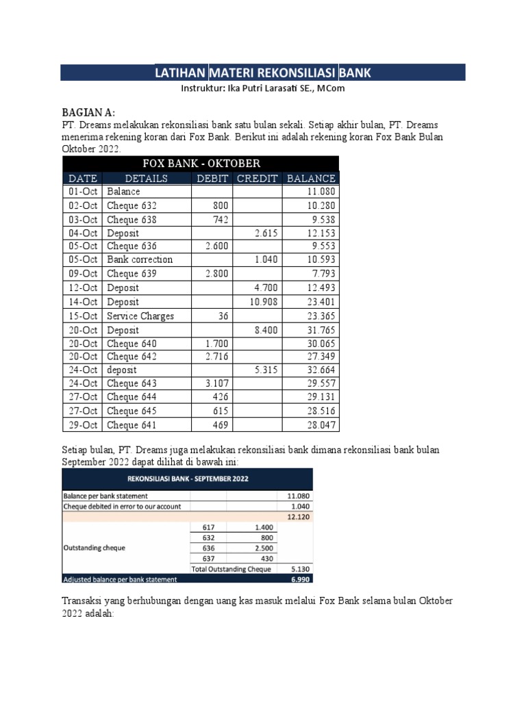 Rekonsiliasi Bank PT. Dreams Oktober 2022 | PDF | Pengelolaan Keuangan ...