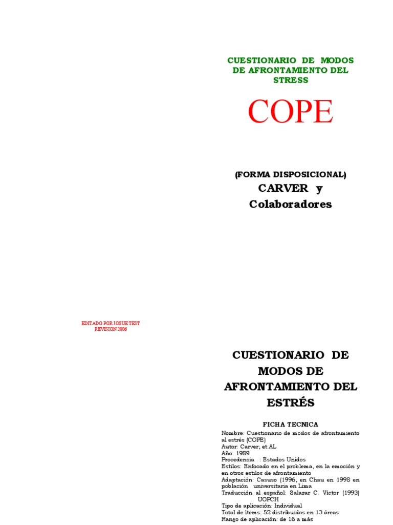 Test Cope Manual | PDF | Estrés (biología) | Las emociones
