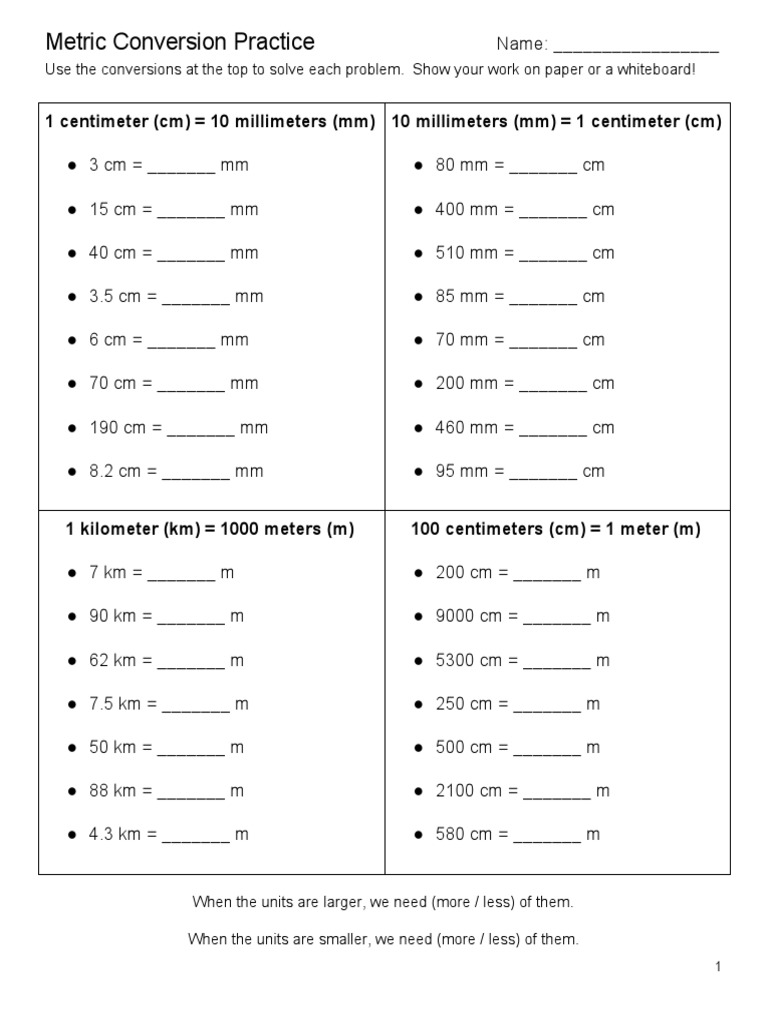 MetricConversionPractice 1 | PDF | Length | Quantity