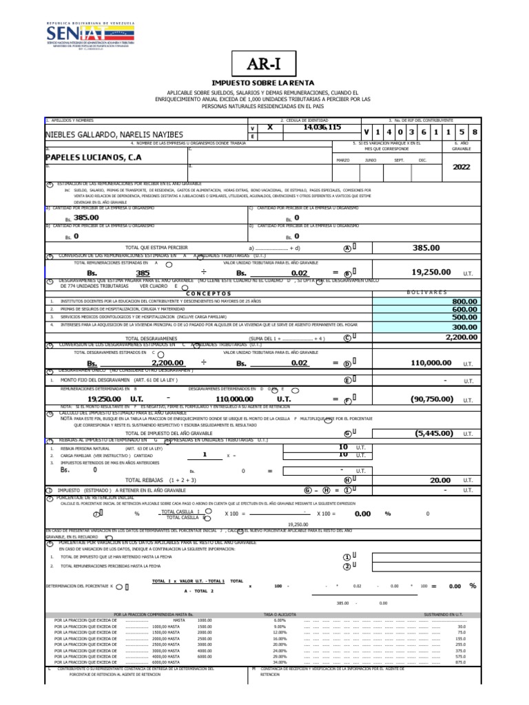 Modelo Ari para Declaracion Islr | PDF