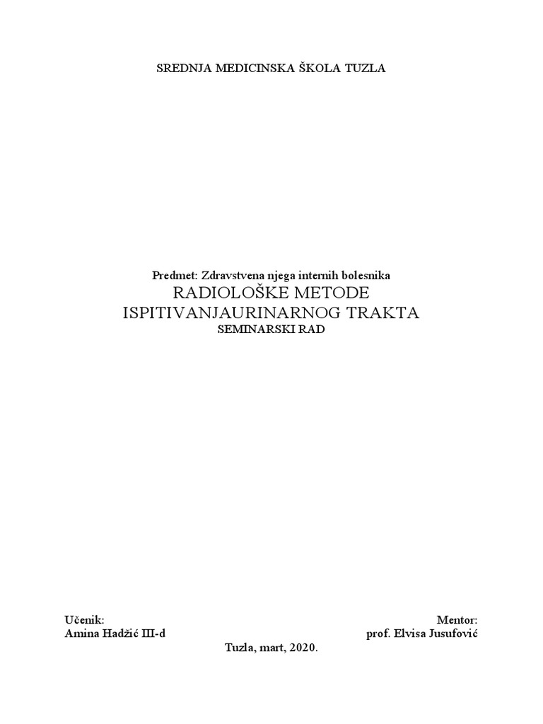 Radiološke Metode Ispitivanja Urinarnog Trakta | PDF