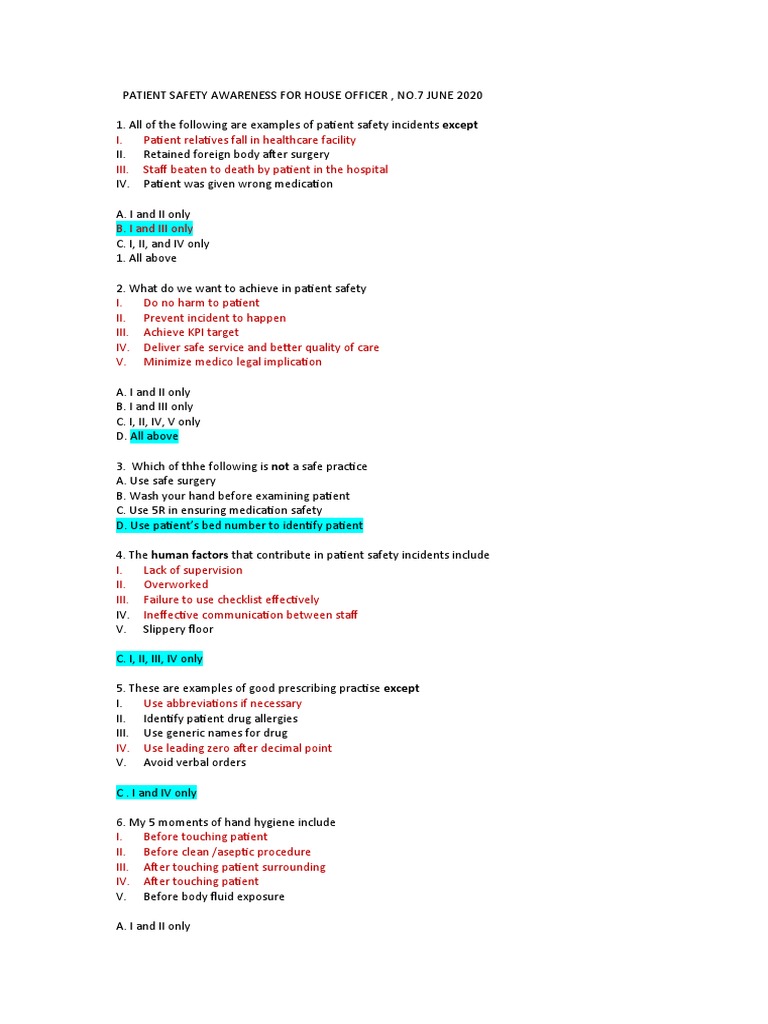 Exam Patient Safety Awareness | PDF | Patient Safety | Patient