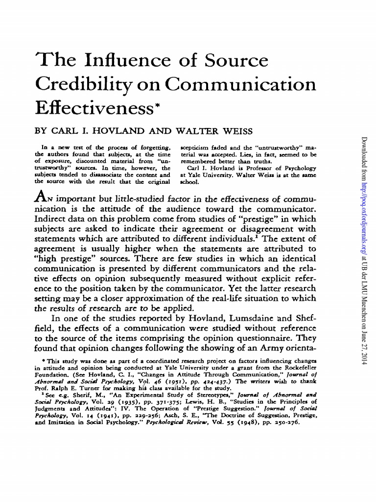 Hovland y La Credibilidad de La Fuente (1951) | PDF | Social Psychology ...