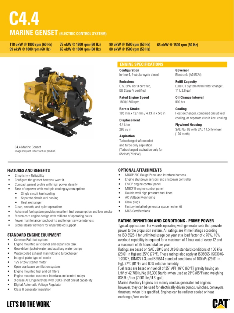 c4.4 Marine Genset Specsheet | PDF | Horsepower | Turbocharger