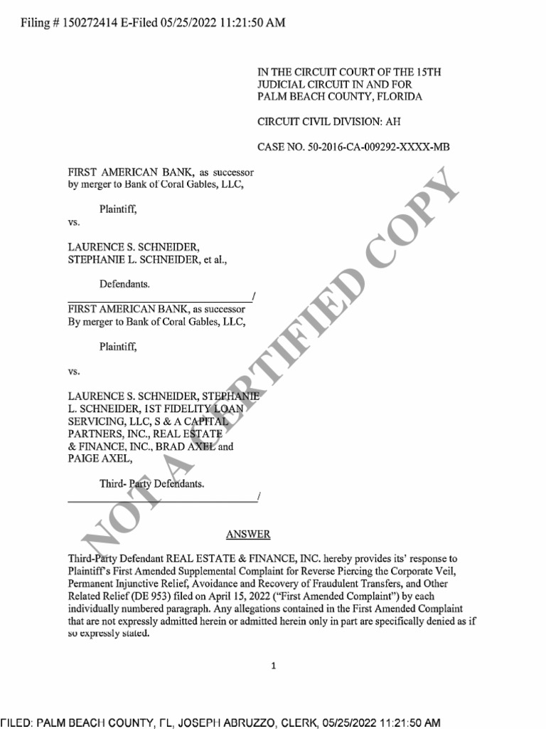 (16-009292 975) ANSWER Third-Party Defendant REAL ESTATE & FINANCE ...