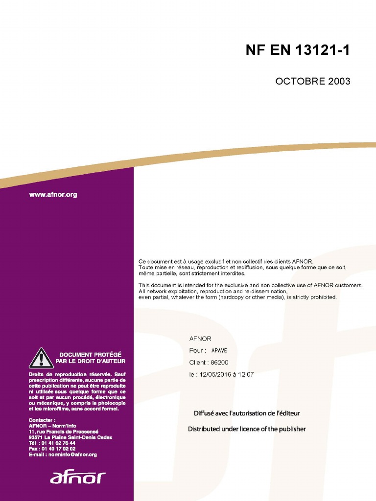NF en 13121-1 | PDF