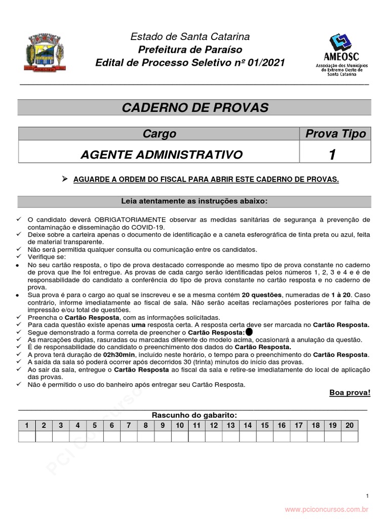 Agente Administrativo Prova Tipo 01 | PDF Agente Administrativo Prova Tipo 01 | PDF