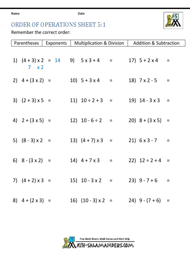 Order of Operations 5th 1 | PDF | Teaching Methods & Materials