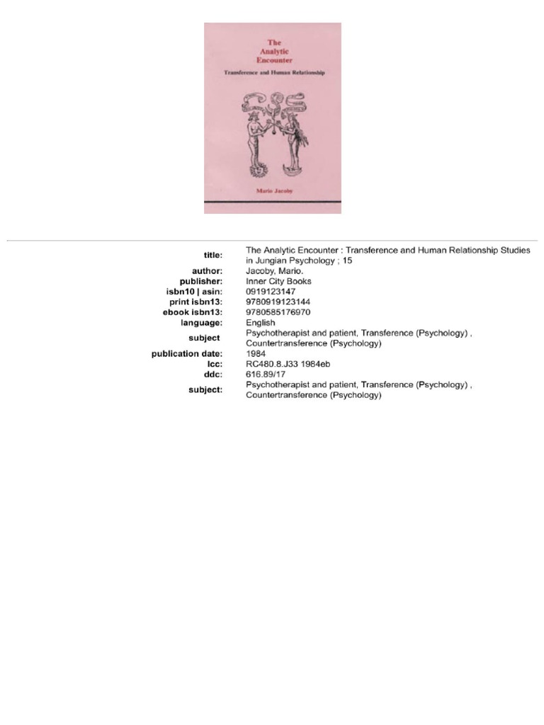 Mario Jacoby - Analytic Encounter - Transference and Human Relationship ...