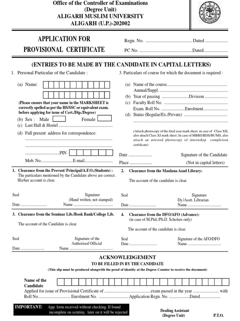 Application For Provisional Certificate | PDF | Signature | Written ...