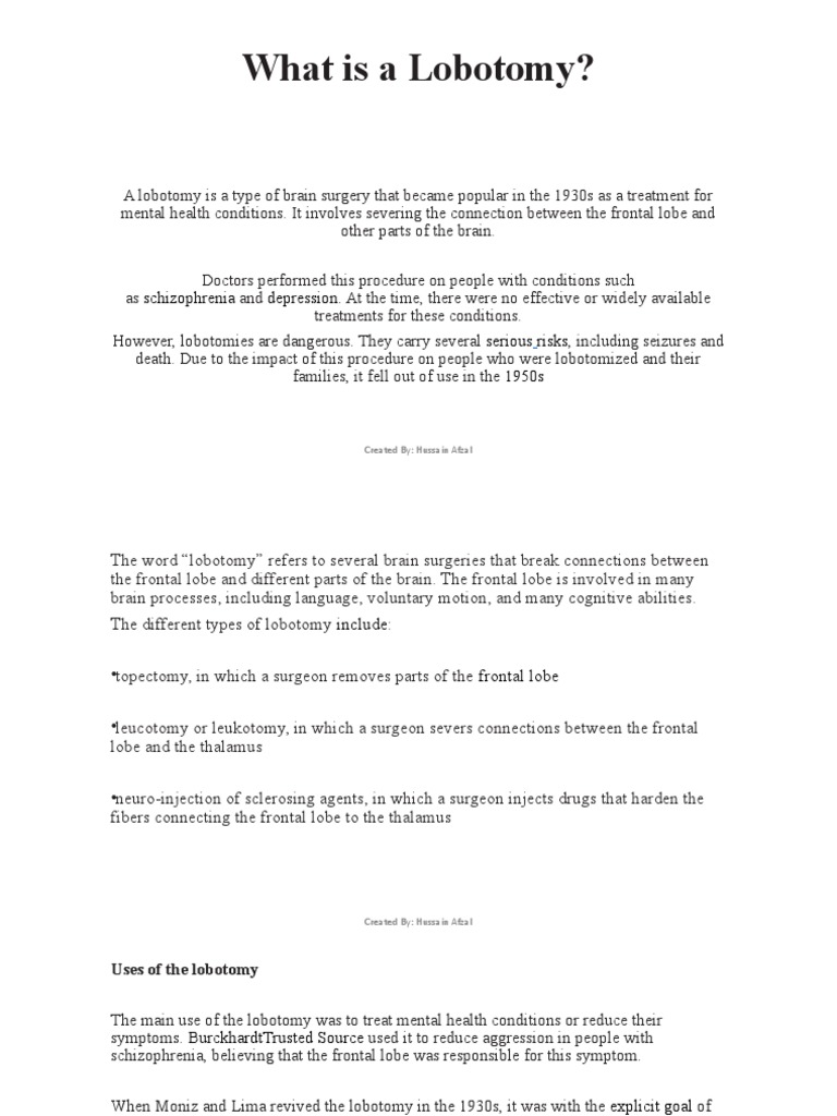 What is a Lobotomy, History,Uses and Summary | PDF | Neuroscience ...