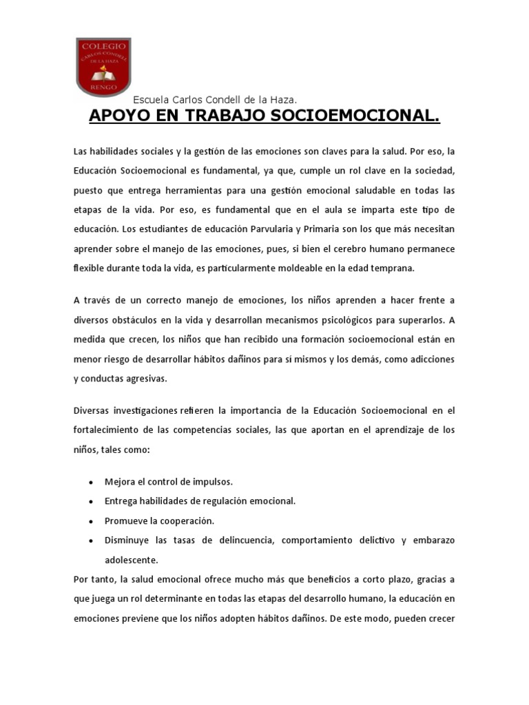 Actividades Socioemocionales en Aula | PDF | Las emociones | Aprendizaje