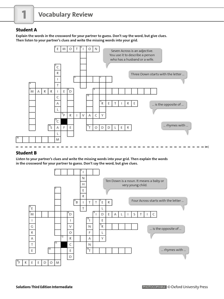 1 Vocabulary Review Solutions B1 | PDF | Crossword | Human Communication