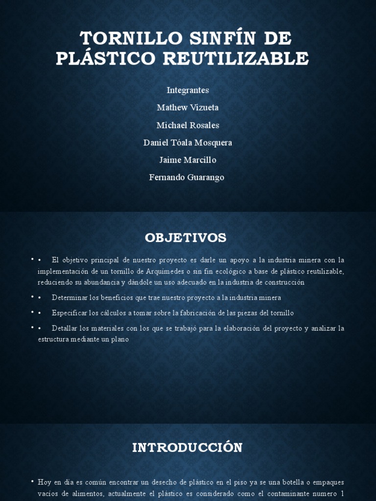 Diapositivas Tornillo Sinfin Minero | PDF | Tornillo | El plastico