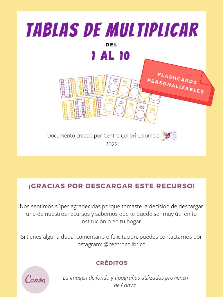 Flashcards Tablas Multiplicar 1-10 | PDF | Arte