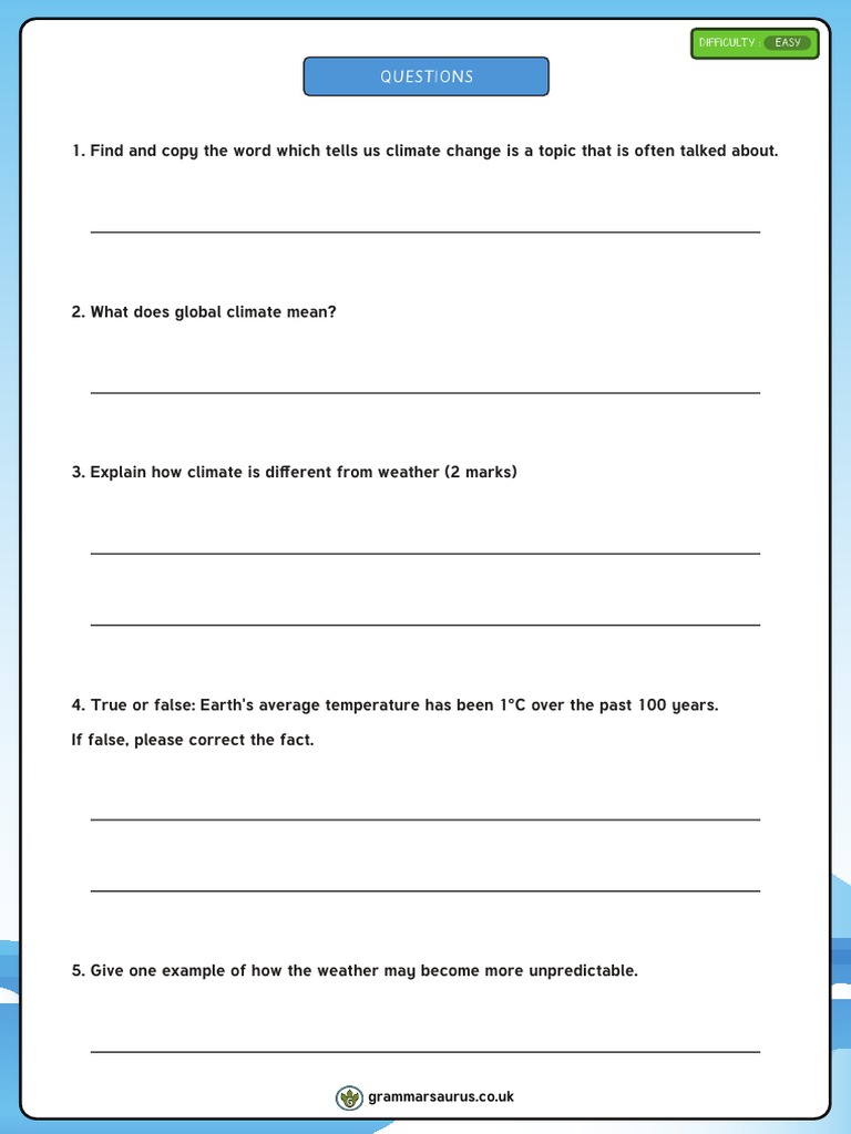 Worksheet Climate-change-reading-comprehension-EASIER | PDF | Climate ...