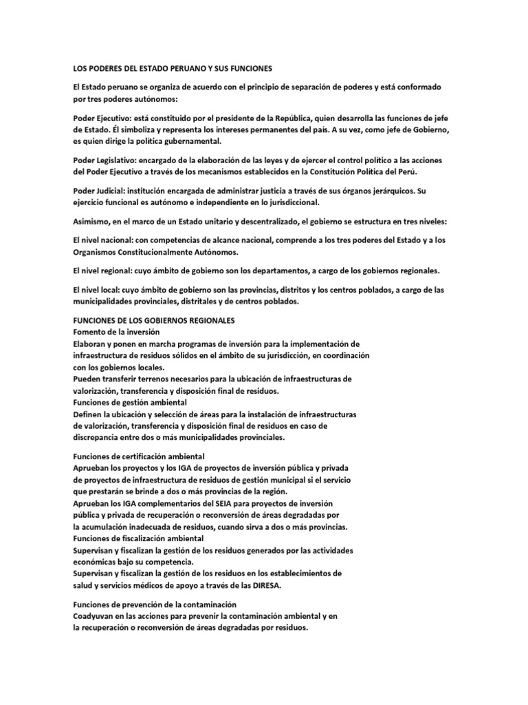 Los Poderes Del Estado Peruano y Sus Funciones | PDF | Separación de ...