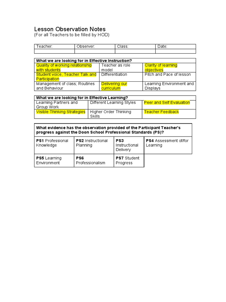 Lesson Observation Guidelines for Teachers | PDF | Career & Growth | Self-Improvement