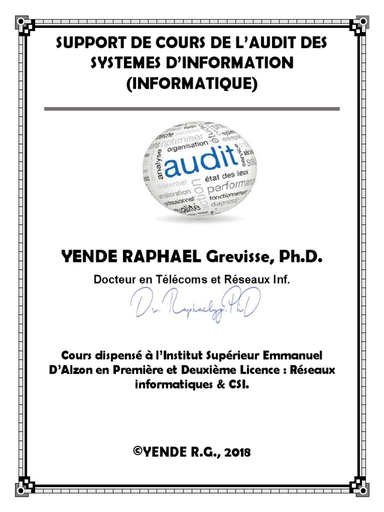 Cours D'audit Informatique by Prof Yende R | PDF | Informatique | Sécurité des systèmes d ...