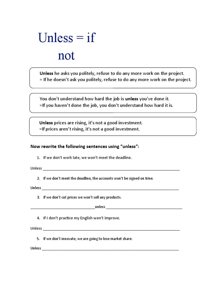 Unless Worksheet | PDF