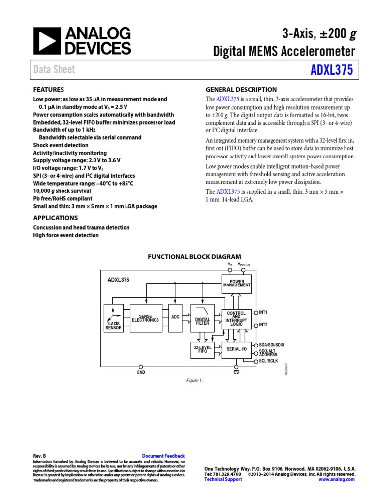 ADXL375 - Digital MEMS Accelerometer - Analog Devices | PDF | Accelerometer | Manufactured Goods