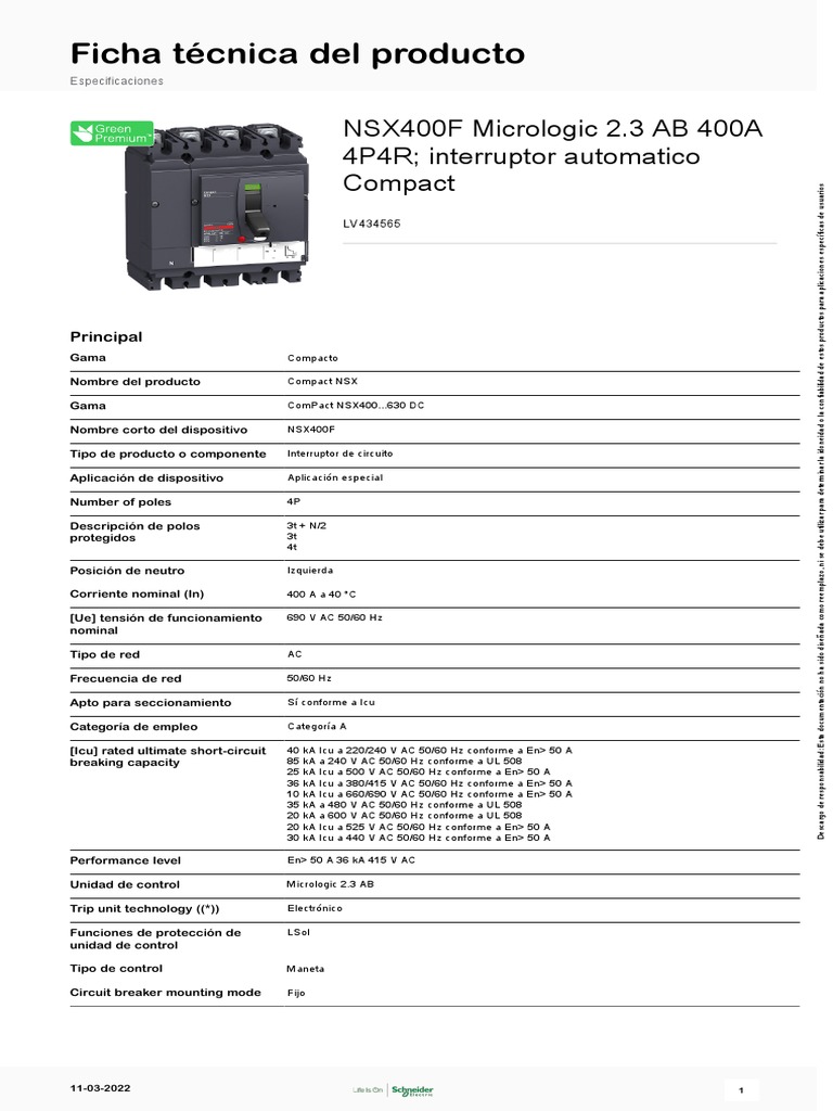 Interruptor Automático NSX400F 400A 4P | PDF