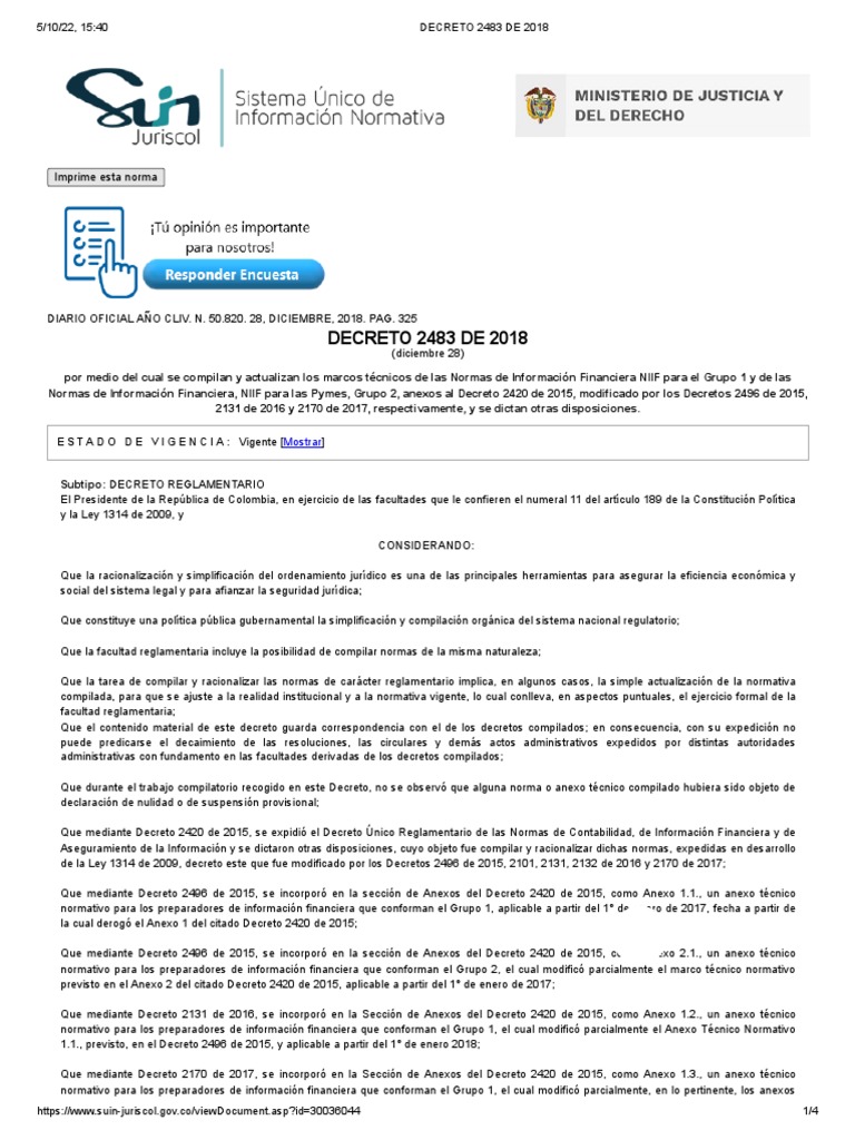 Decreto 2483 de 2018 | PDF