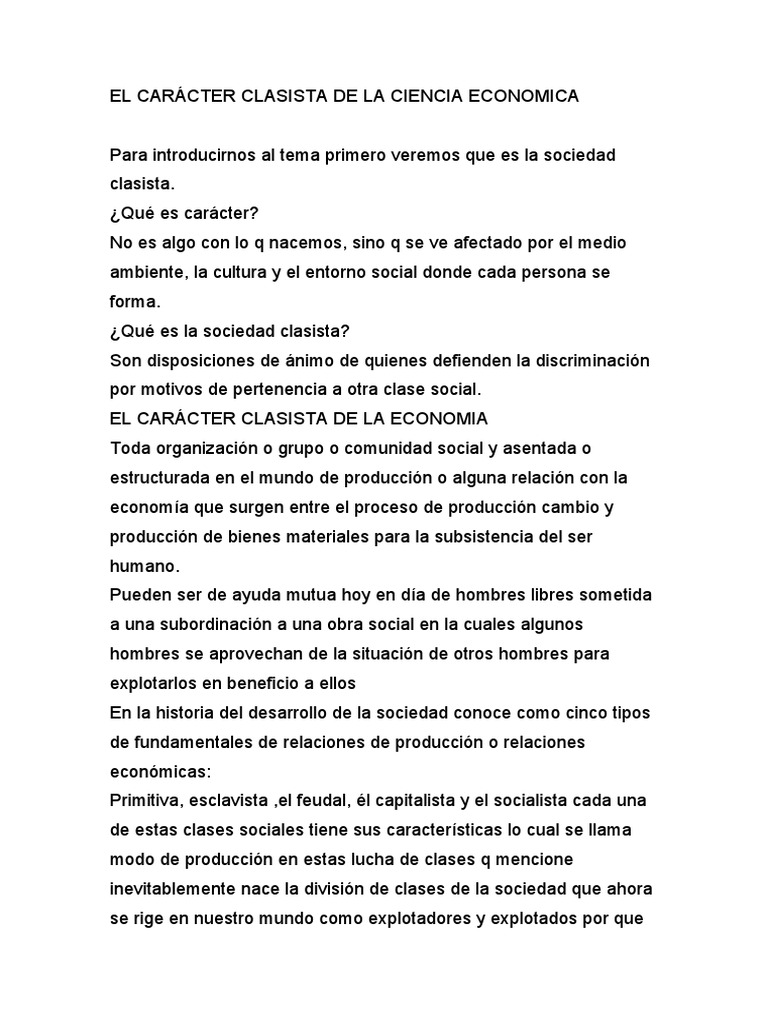 El Carácter Clasista de La Ciencia Economica | PDF