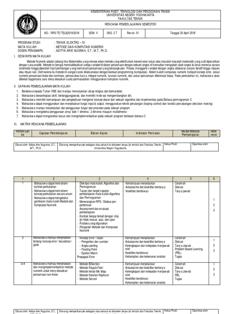 RPS Metode Dan Komputasi Numerik | PDF RPS Metode Dan Komputasi Numerik | PDF