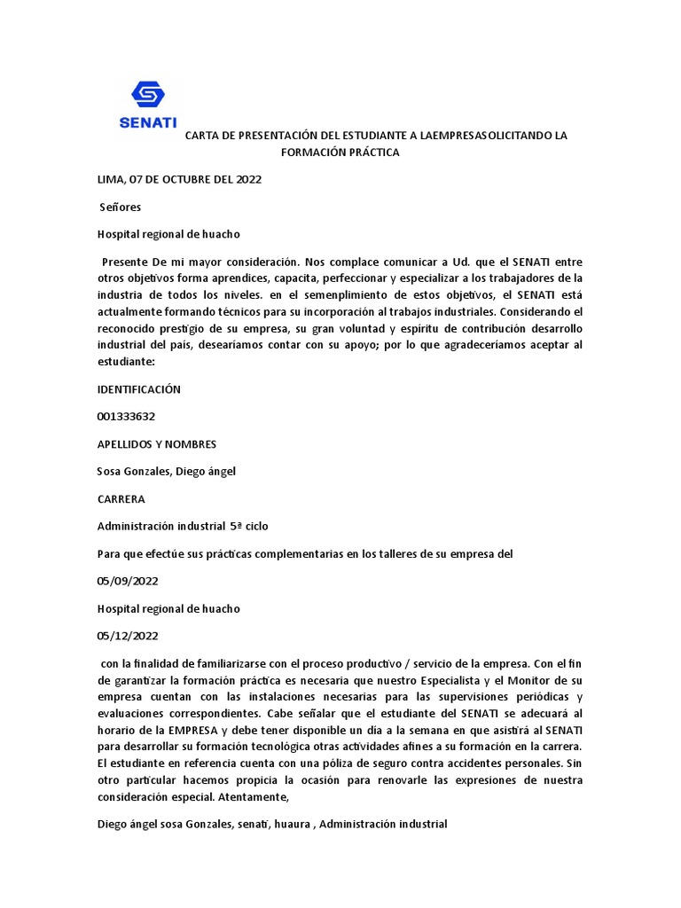 Carta de Presentacion Senati | PDF