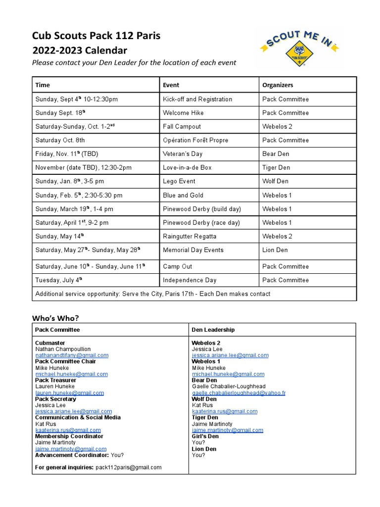 Cub Scouts Calendar 2022-2023 PUBLIC | PDF