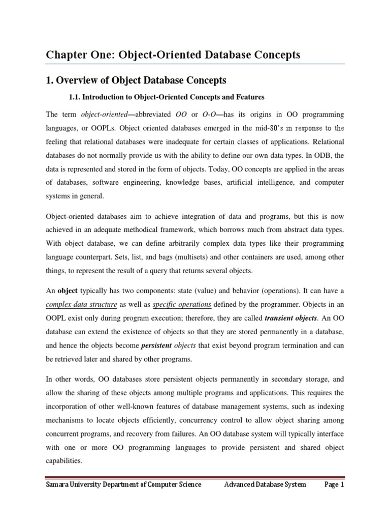 Chapter 1 OO Database | PDF | Object (Computer Science) | Databases