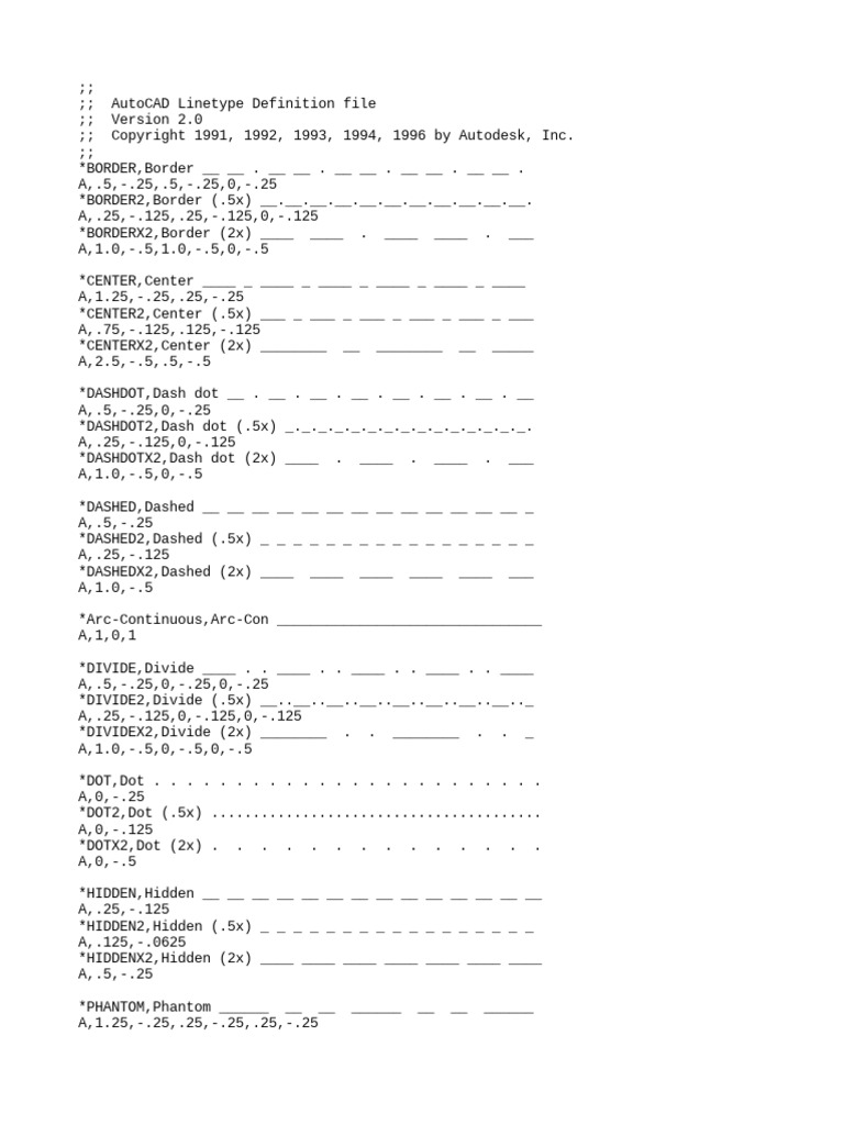 Acad - Lin File With Rebar Linetypes | PDF | Auto Cad | Notation