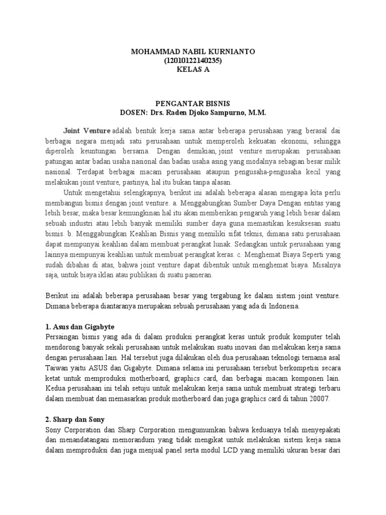 Konsep dan Contoh Joint Venture | PDF