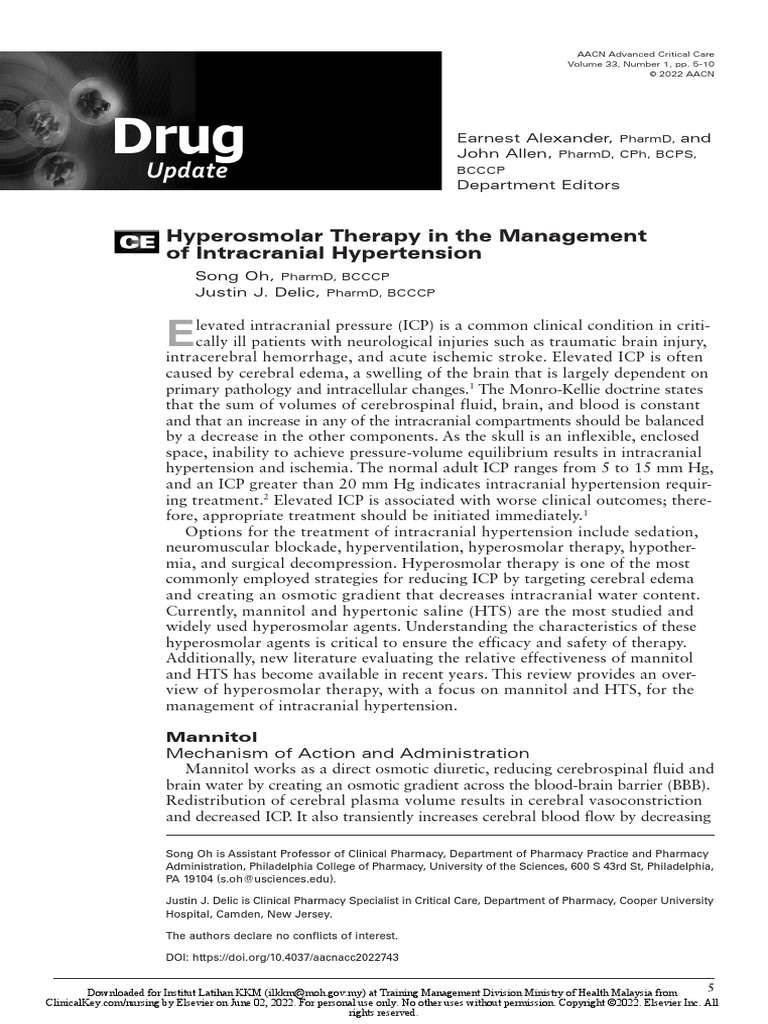Hyperosmolar Therapy in The Management of Intracranial Hypertension | PDF