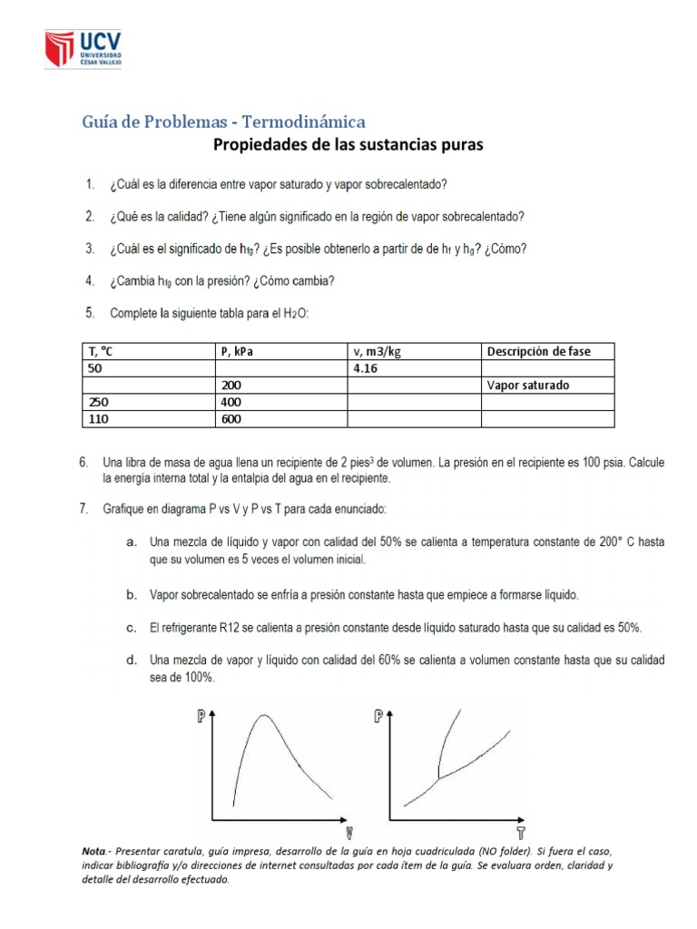 Sesión 03, Guía Problemas Sustancias Puras | PDF