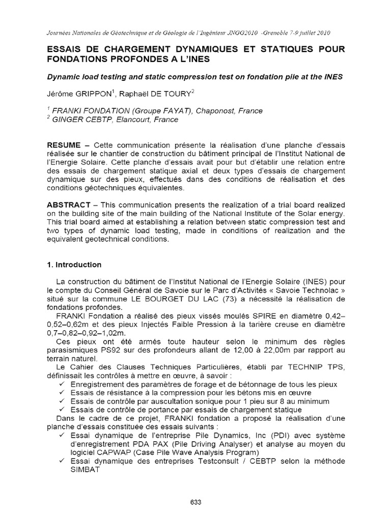 Essais de Chargement Statique Et Dynamique de Pieux | PDF