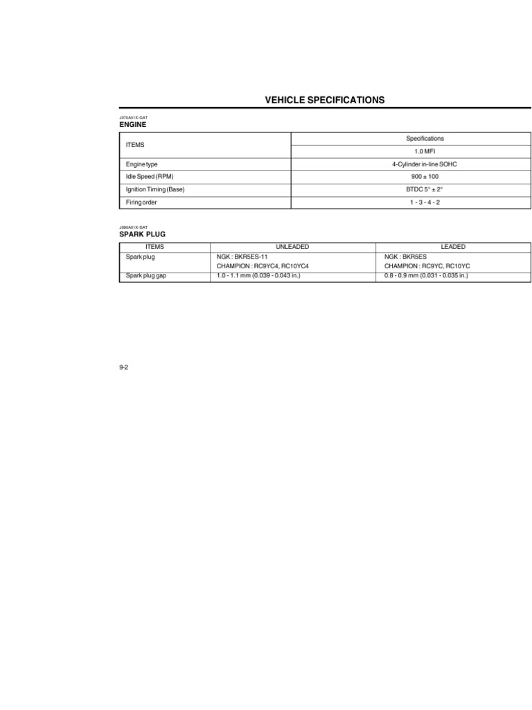 VEHICLE SPECIFICATIONS - Hyundai Atos (2003) Manual | PDF