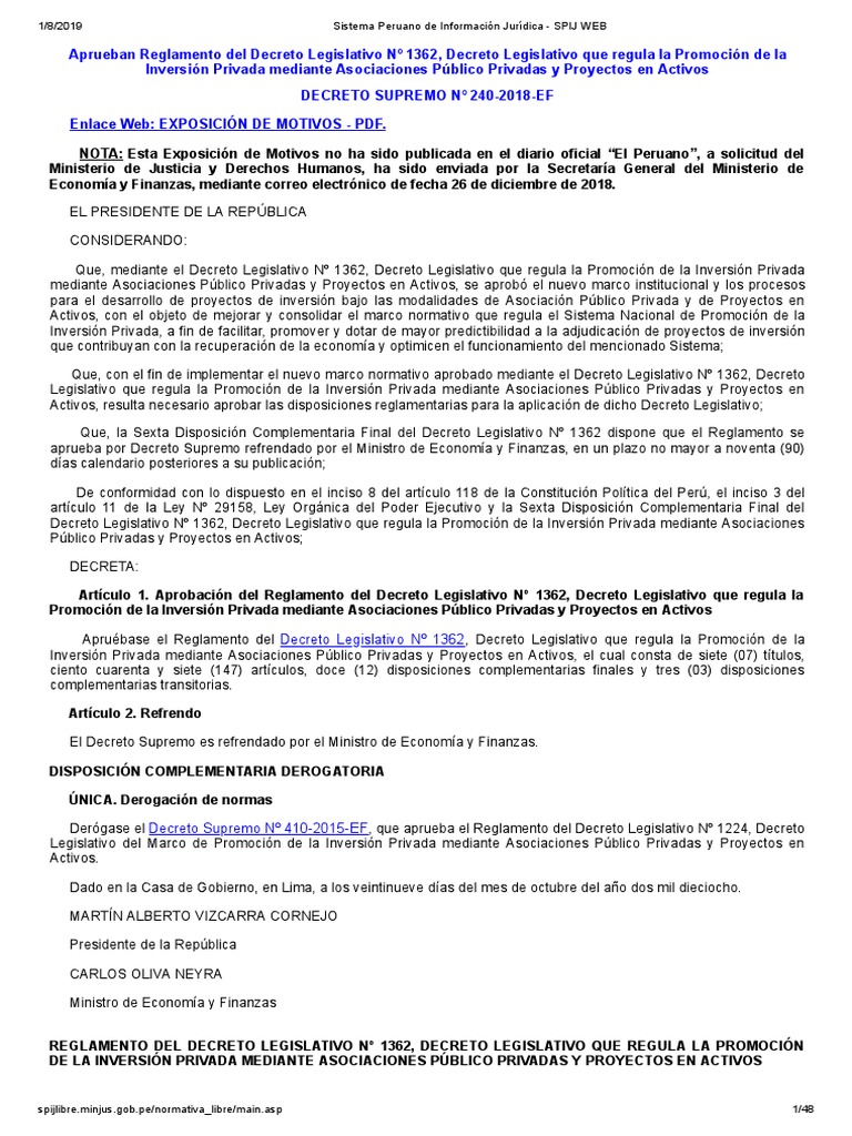 2 DS 240-2018-Ef - 30.10.2018 | PDF | Regulación | Perú