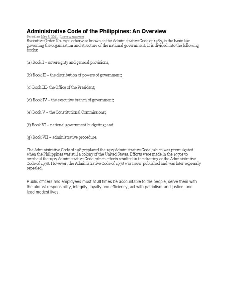 Administrative Code of The Philippines | PDF