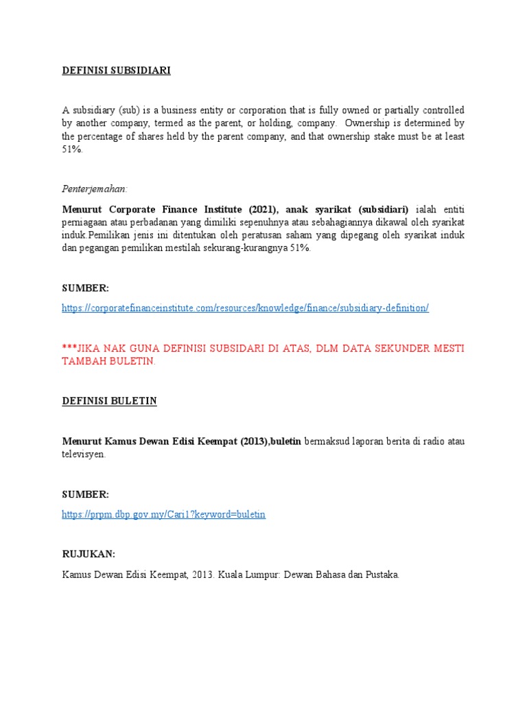 Definisi Subsidiari Dan Definisi Buletin | PDF