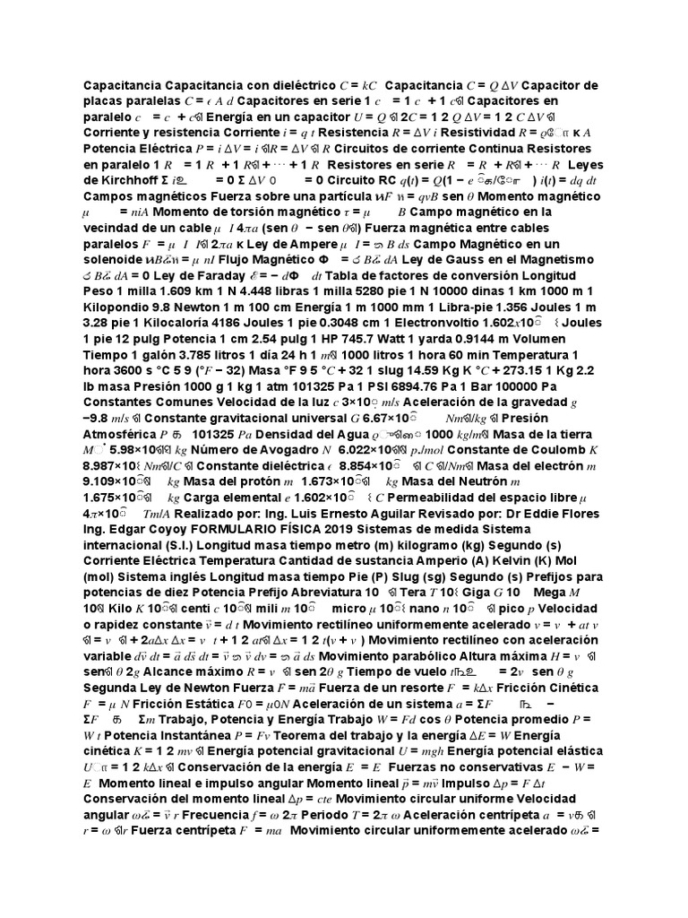 FORMULARIO | PDF | Fuerza | Campo eléctrico