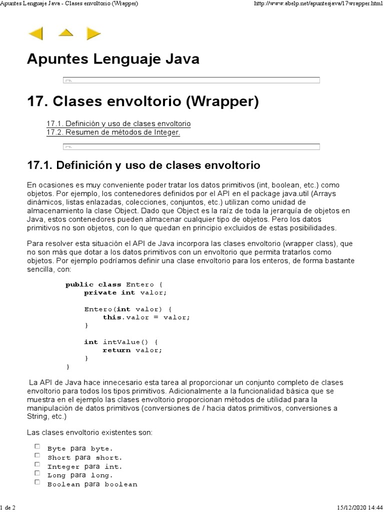 Clases Envoltorio en Java: Uso y Métodos | PDF | Java (lenguaje de programación) | Objeto ...