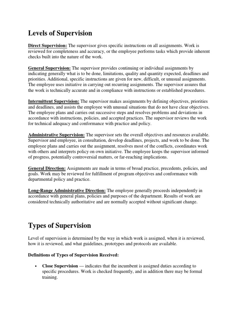 Levels of Supervision | PDF | Policy | Employment