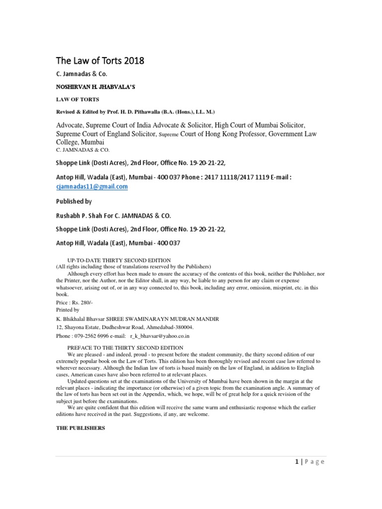 Law of Torts: Key Concepts and Cases | PDF | Tort | Damages